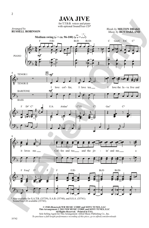 Java Jive: TTBB Choral Octavo: Ben Oakland - Digital Sheet Music Download