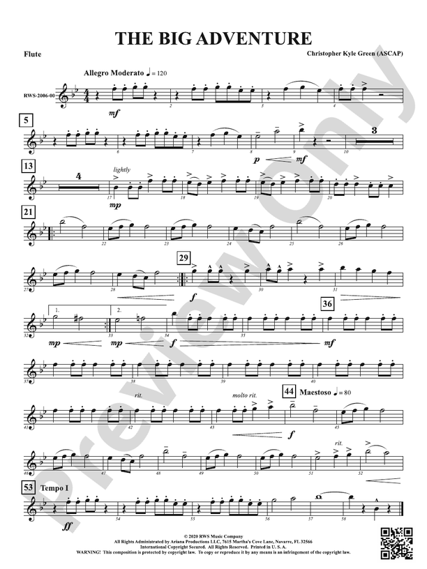 The Big Adventure: 1st Flute: 1st Flute Part: Christopher Kyle Green ...