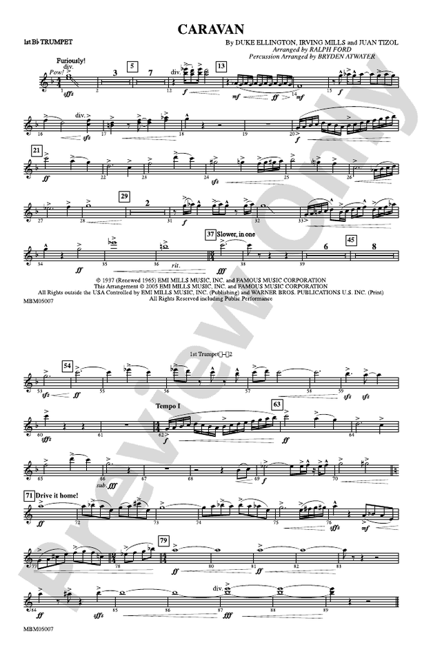 Caravan: 1st B-flat Trumpet: 1st B-flat Trumpet Part - Digital Sheet Music Download