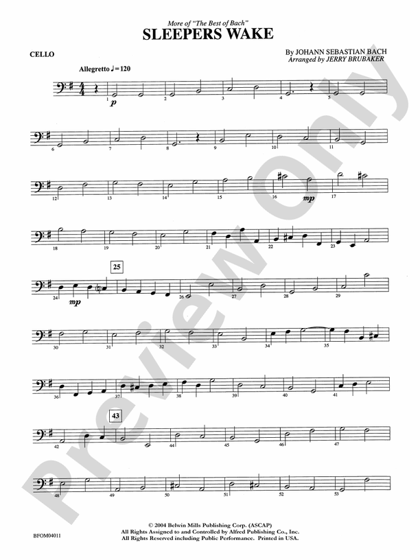 Sleepers Wake (More of the Best of Bach): Cello: Cello Part - Digital ...