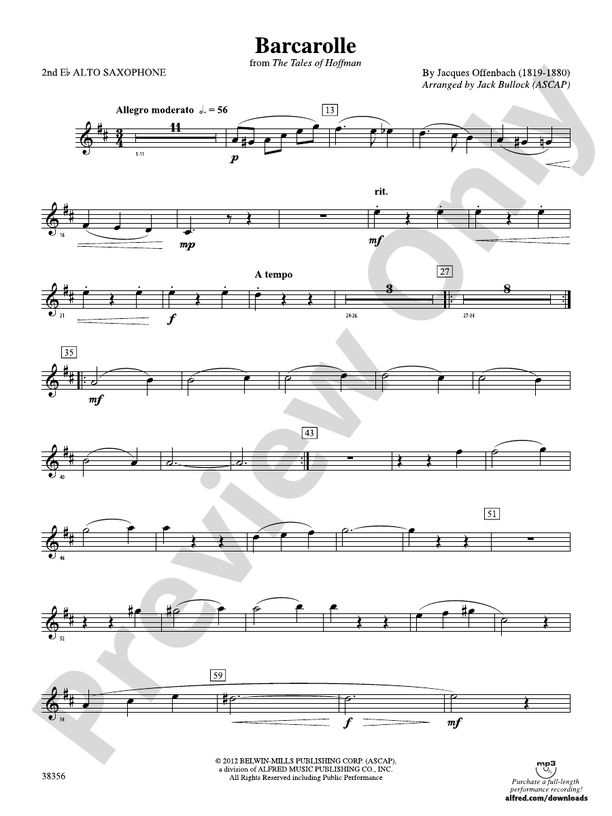 Barcarolle (from The Tales of Hoffman): 2nd E-flat Alto Saxophone: 2nd ...