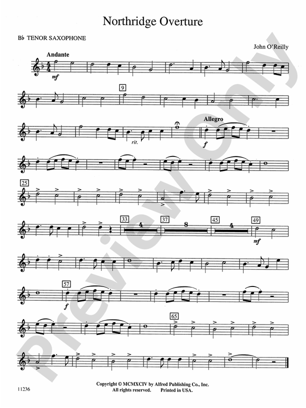 Northridge Overture: B-flat Tenor Saxophone: B-flat Tenor Saxophone Part - Digital Sheet Music ...