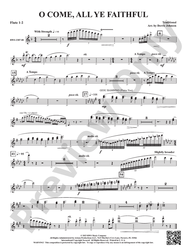 O Come, All Ye Faithful: 1st & 2nd Flute: 1st & 2nd Flute Part ...