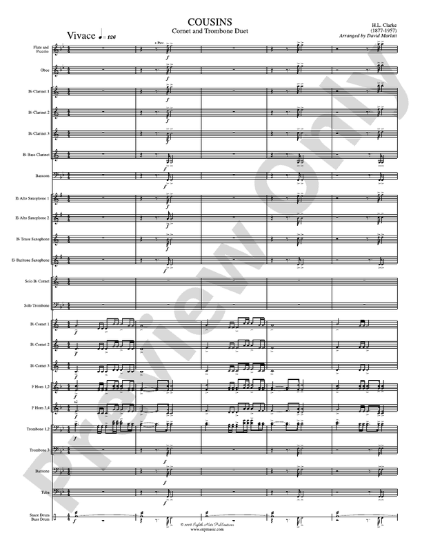 Cousins Cornet And Trombone Duet And Concert Band Score Concert