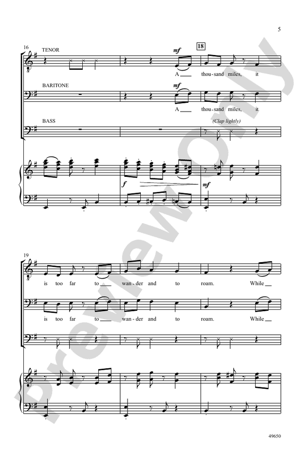 Ten Thousand Miles: TBB Choral Octavo: Ruth Morris Gray - Digital Sheet Music Download