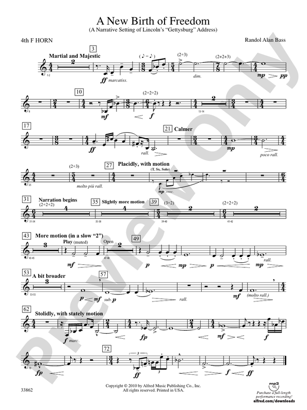 A New Birth of Freedom: 4th F Horn: 4th F Horn Part - Digital Sheet Music Download