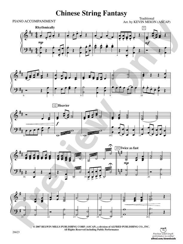 Chinese String Fantasy: Piano Accompaniment: Piano Accompaniment Part ...
