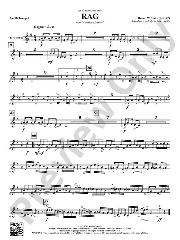 Rag - Mvt. 1 from American Dances: 2nd B-flat Trumpet: 2nd B-flat ...