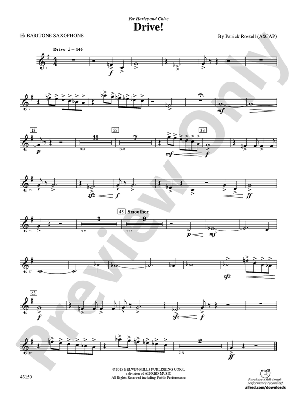 Drive!: E-flat Baritone Saxophone: E-flat Baritone Saxophone Part - Digital Sheet Music Download