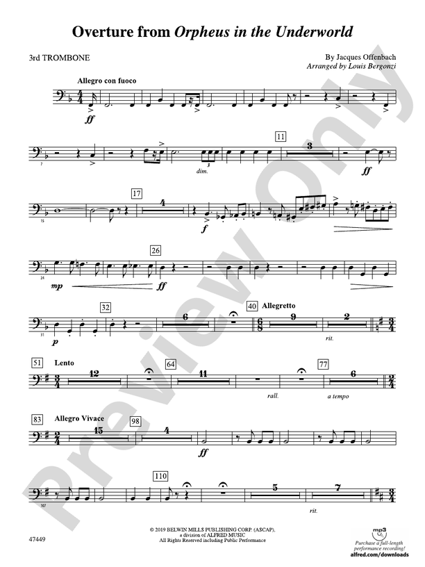 Overture from Orpheus in the Underworld: 3rd Trombone: 3rd Trombone Part - Digital Sheet Music ...