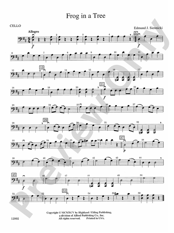 Frog in a Tree: Cello: Cello Part - Digital Sheet Music Download