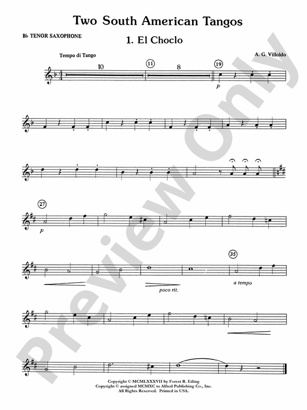 Two South American Tangos: B-flat Tenor Saxophone: B-flat Tenor Saxophone Part - Digital Sheet ...