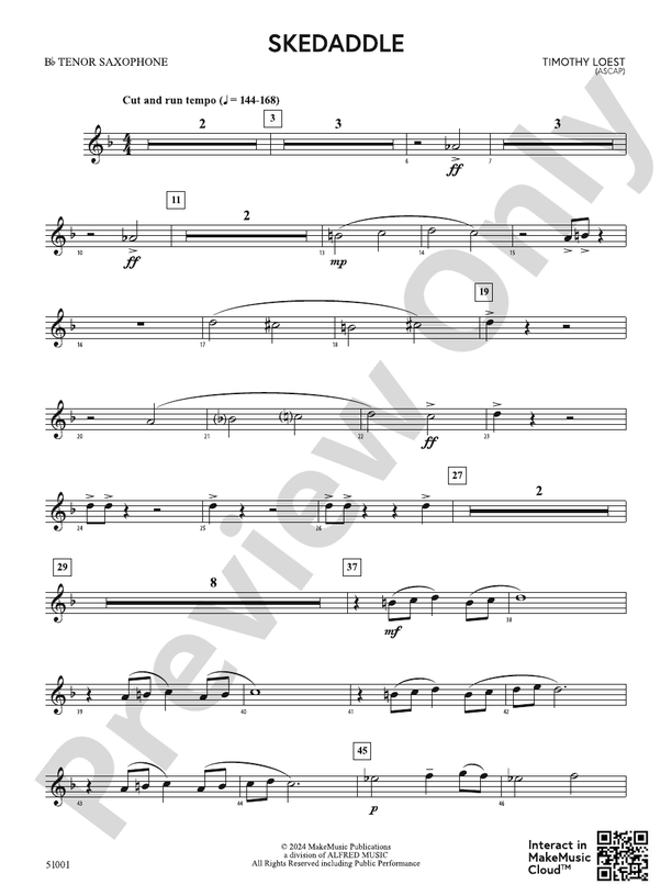 Skedaddle: B-flat Tenor Saxophone: B-flat Tenor Saxophone Part ...