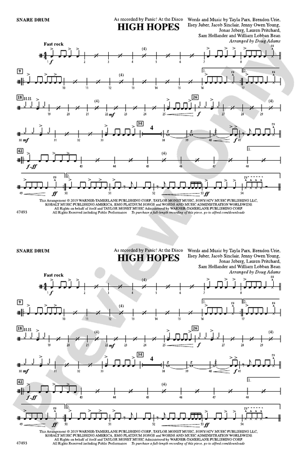 High Hopes: Snare Drum: Snare Drum Part - Digital Sheet Music Download