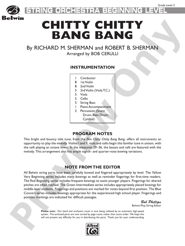 Chitty Chitty Bang Bang: Score: String Orchestra Score - Digital Sheet ...