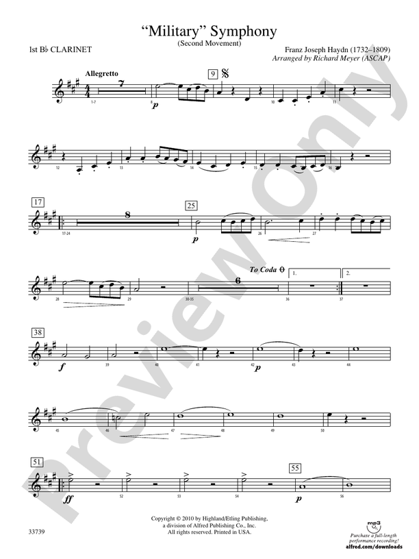 "Military" Symphony: 1st B-flat Clarinet: 1st B-flat Clarinet Part ...