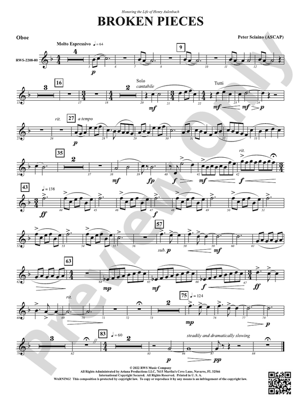 Broken Pieces: Oboe: Oboe Part: Peter Sciaino - Digital Sheet Music ...