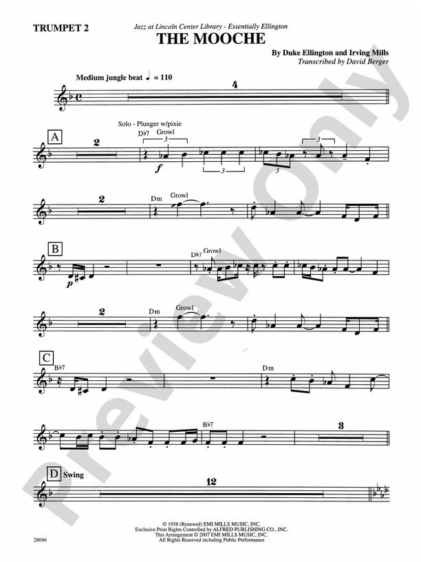 The Mooche: 2nd B-flat Trumpet: 2nd B-flat Trumpet Part - Digital Sheet ...