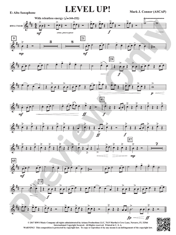 Level Up!: 1st E-flat Alto Saxophone: 1st E-flat Alto Saxophone Part: Mark J. Connor - Digital ...