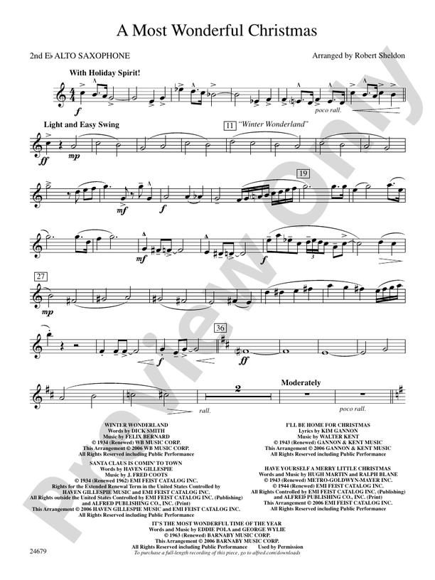A Most Wonderful Christmas: 2nd E-flat Alto Saxophone: 2nd E-flat Alto Saxophone Part - Digital ...