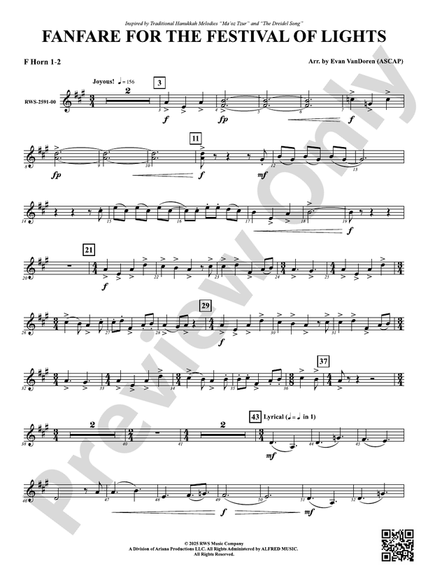 Fanfare For The Festival of Lights: 1st & 2nd F Horn: 1st & 2nd F Horn Part - Digital Sheet ...