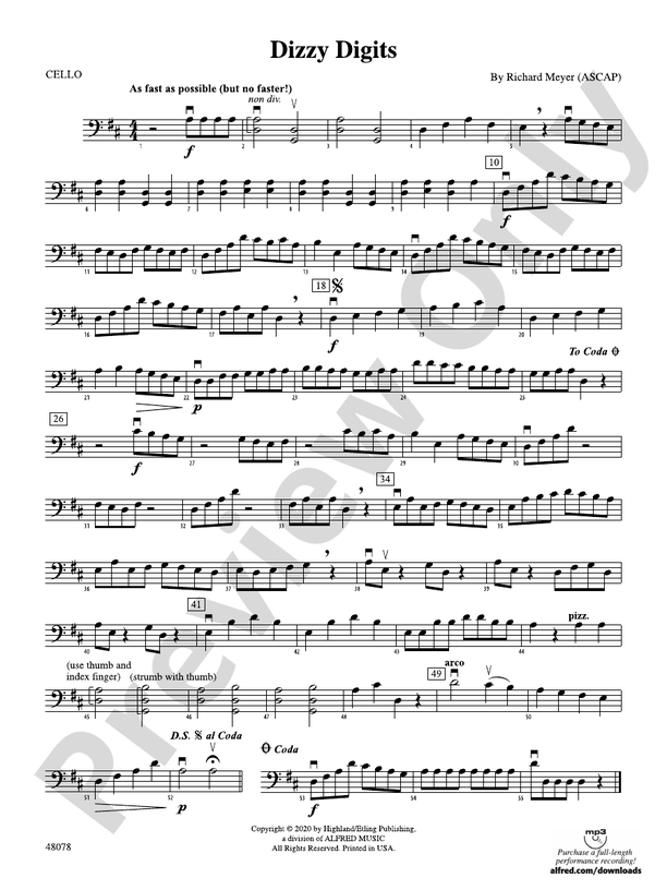 Dizzy Digits: Cello: Cello Part - Digital Sheet Music Download