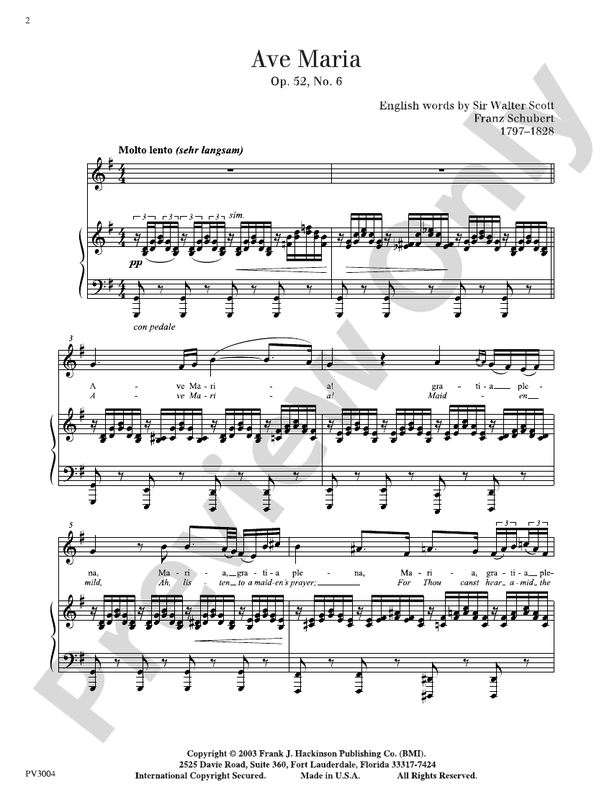 Ave Maria Op. 52, No.6, For Low Voice and Piano: Piano: Franz Schubert - Digital Sheet Music ...