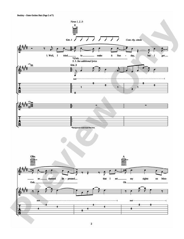 Sister Golden Hair: Guitar TAB: America - Digital Sheet Music Download