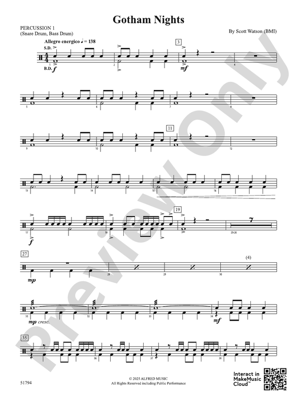 Gotham Nights: 1st Percussion: 1st Percussion Part - Digital Sheet ...