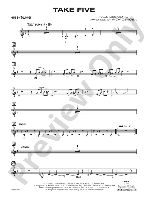 Take Five: 4th B-flat Trumpet: 4th B-flat Trumpet Part - Digital Sheet ...