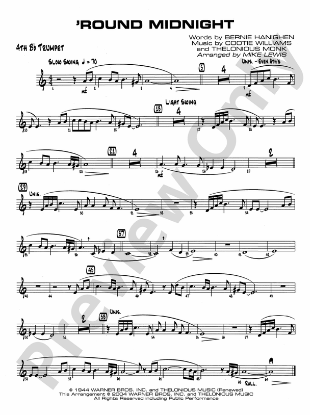 'Round Midnight: 4th B-flat Trumpet: 4th B-flat Trumpet Part - Digital ...