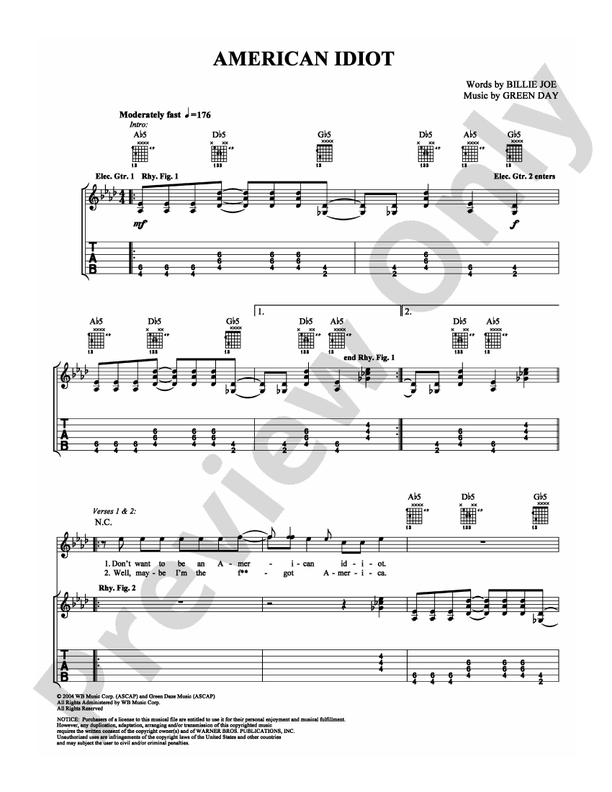 American Idiot: Guitar TAB: Green Day - Digital Sheet Music Download