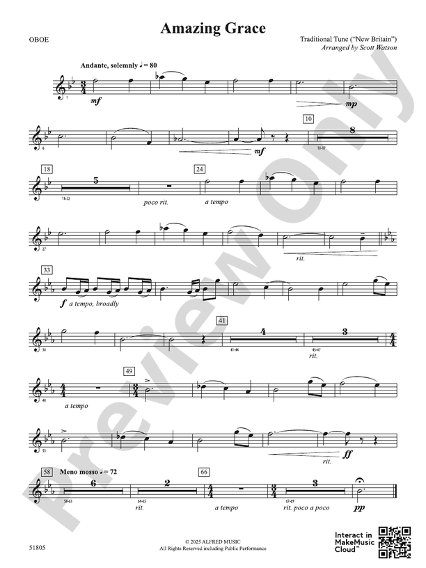 Amazing Grace: Oboe: Oboe Part - Digital Sheet Music Download