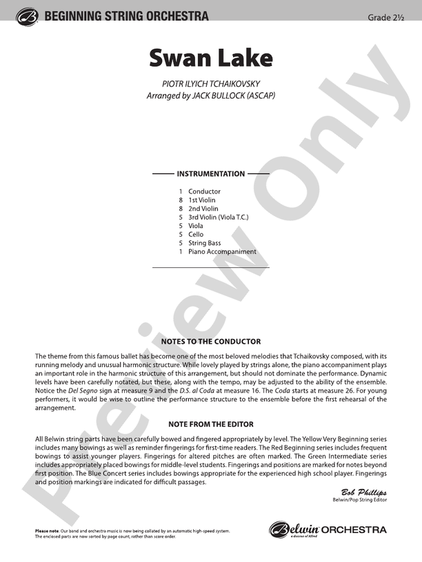 Swan Lake: Score: String Orchestra Score - Digital Sheet Music Download