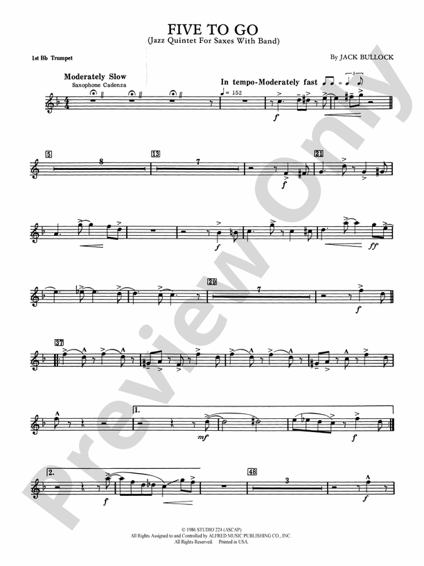 Five to Go: 1st B-flat Trumpet: 1st B-flat Trumpet Part - Digital Sheet ...