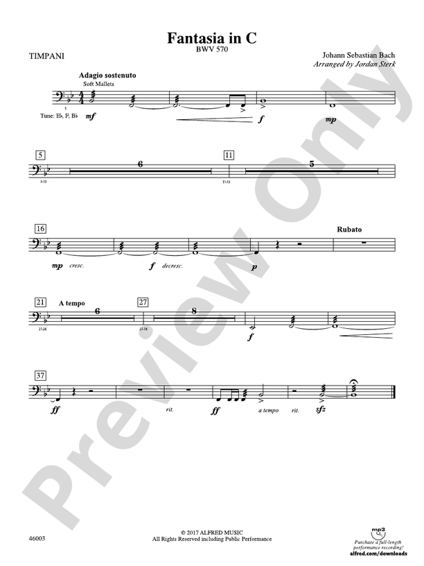 Fantasia in C: Timpani: Timpani Part - Digital Sheet Music Download