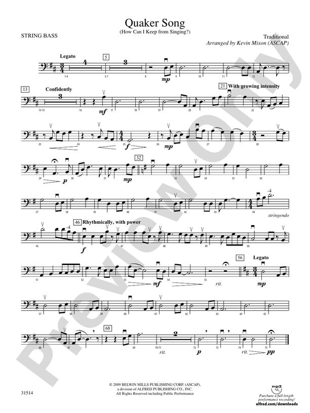 Quaker Song (How Can I Keep from Singing?): String Bass: String Bass ...