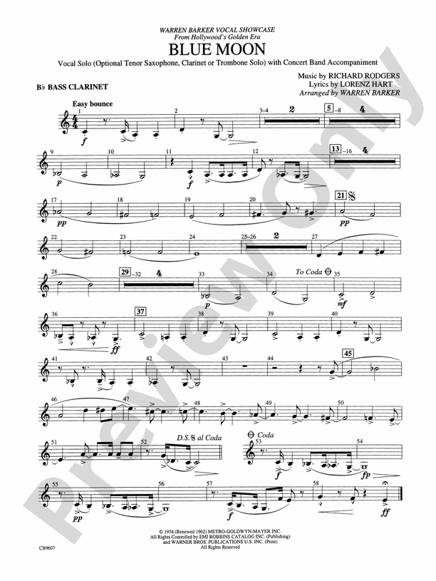Blue Moon: B-flat Bass Clarinet: B-flat Bass Clarinet Part - Digital ...