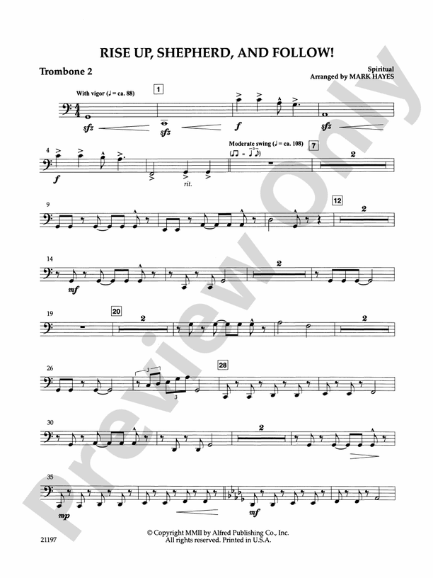 Rise Up, Shepherd, and Follow!: 2nd Trombone: 2nd Trombone Part ...