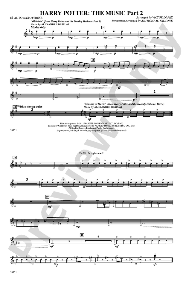 Harry Potter: The Music, Part 2: E-flat Alto Saxophone: E-flat Alto Saxophone Part - Digital ...