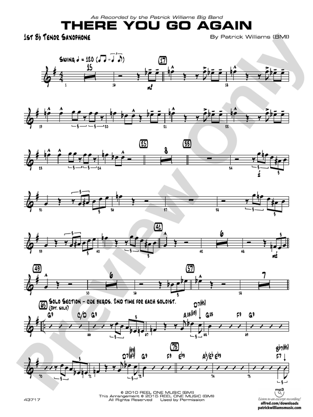 There You Go Again: B-flat Tenor Saxophone: B-flat Tenor Saxophone Part ...