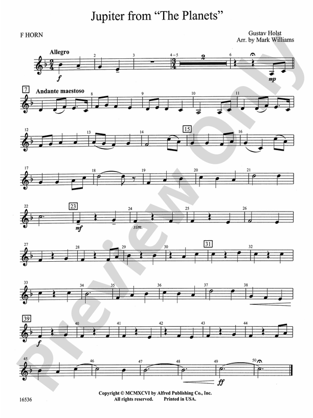 Jupiter from "The Planets": 1st F Horn: 1st F Horn Part - Digital Sheet ...