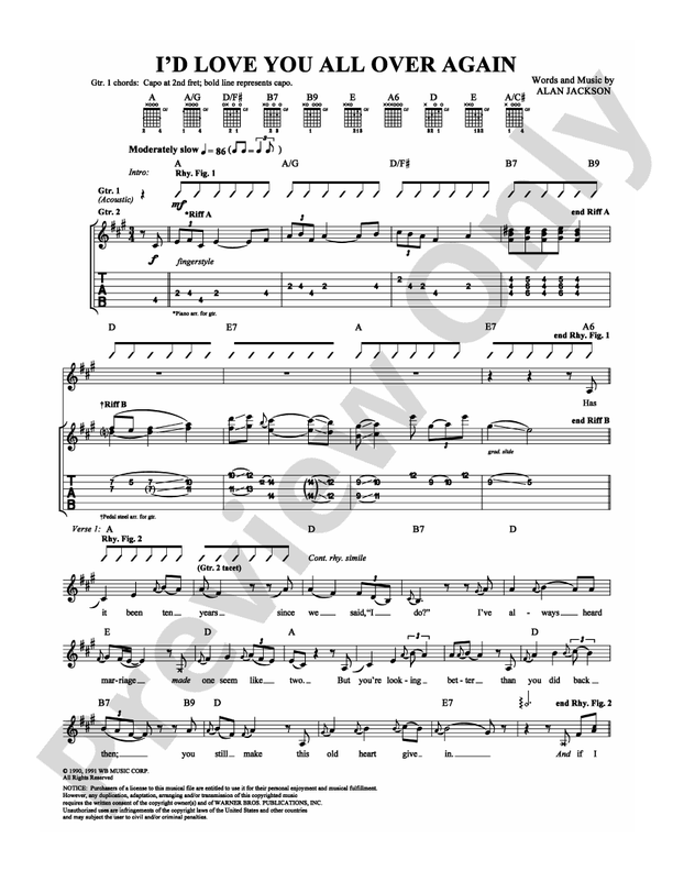 I'd Love You All Over Again: Guitar TAB: Alan Jackson - Digital Sheet ...