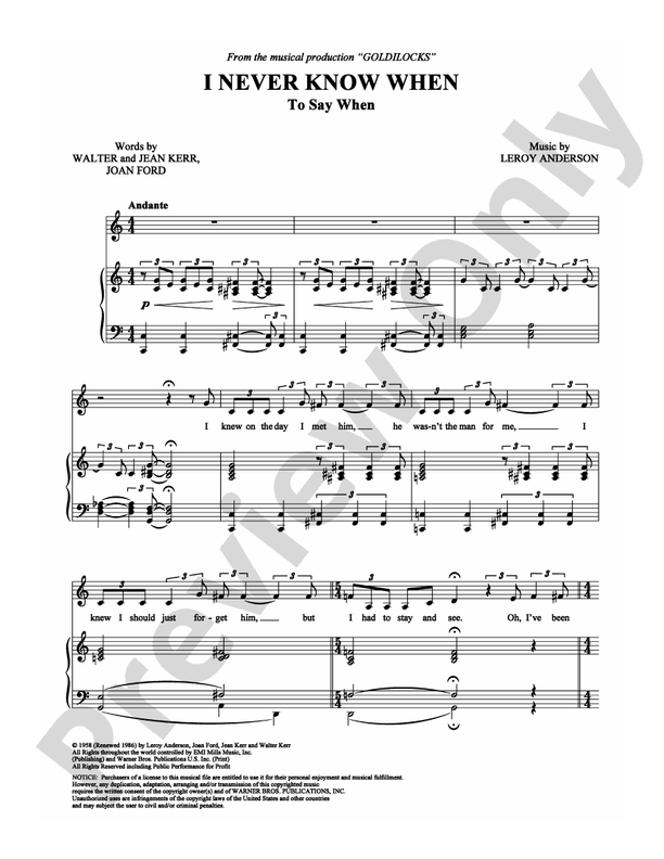 I Never Know When (To Say When): Piano/Vocal/Chords: Leroy Anderson ...