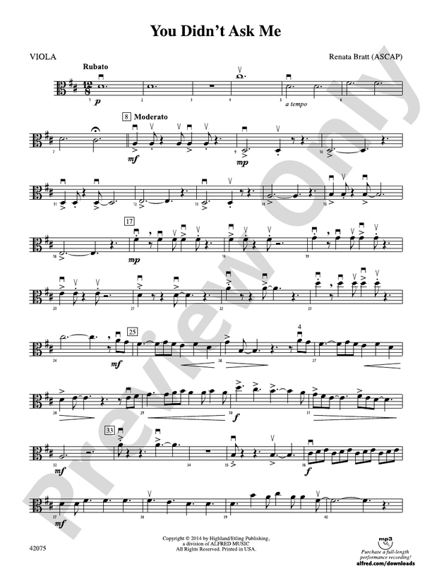 You Didn't Ask Me: Viola: Viola Part - Digital Sheet Music Download