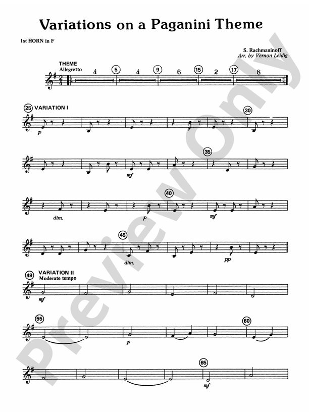 Variations on a Paganini Theme: 1st F Horn: 1st F Horn Part - Digital ...