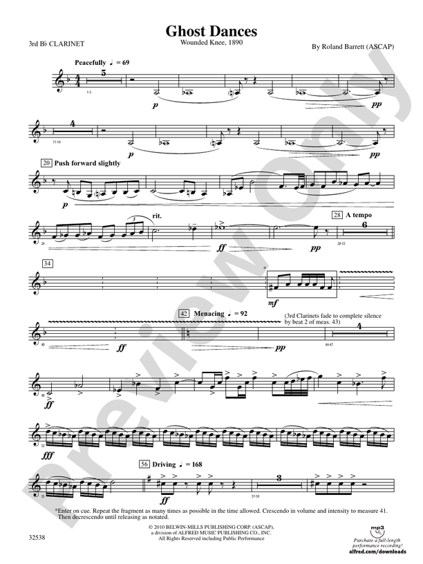 Ghost Dances: 3rd B-flat Clarinet: 3rd B-flat Clarinet Part - Digital Sheet Music Download