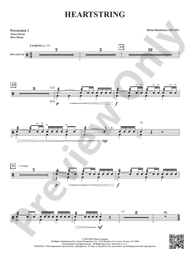 Heartstring: 1st Percussion: 1st Percussion Part: Brian Bankston - Digital Sheet Music Download