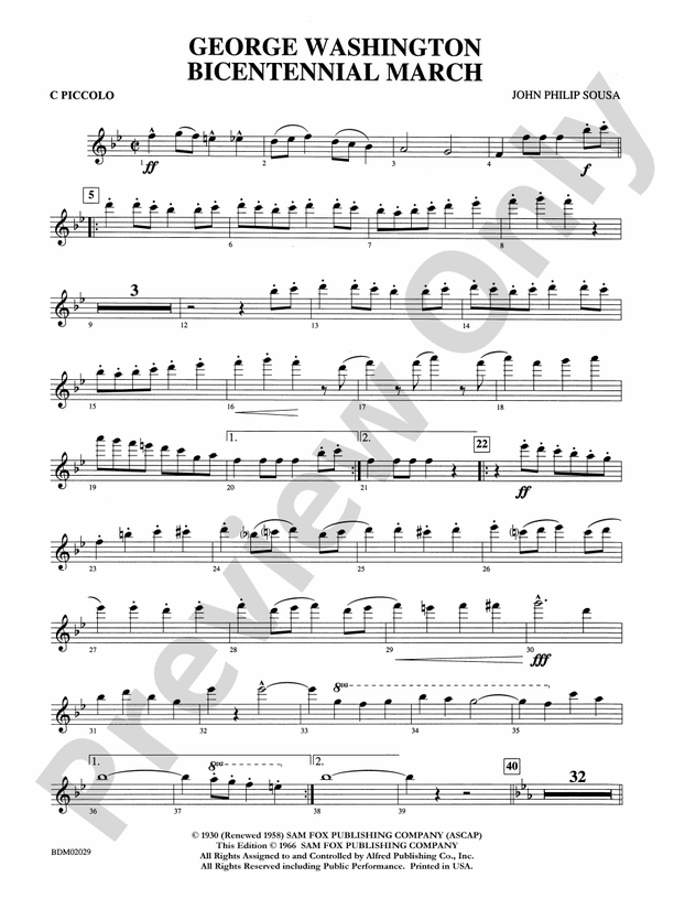 George Washington Bicentennial March: Piccolo: Piccolo Part - Digital ...