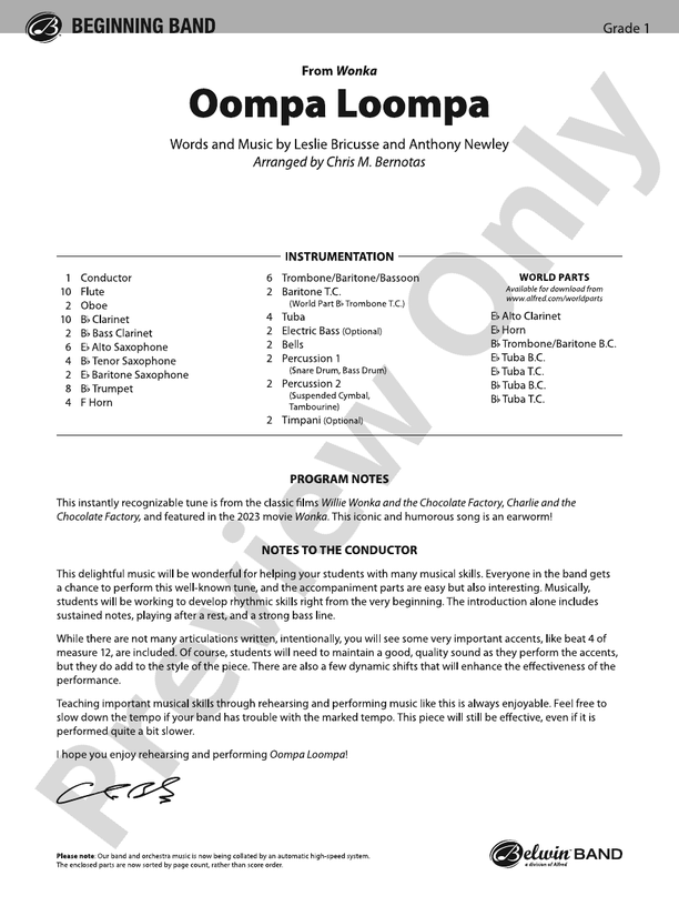 Oompa Loompa: Score: Concert Band Score - Digital Sheet Music Download